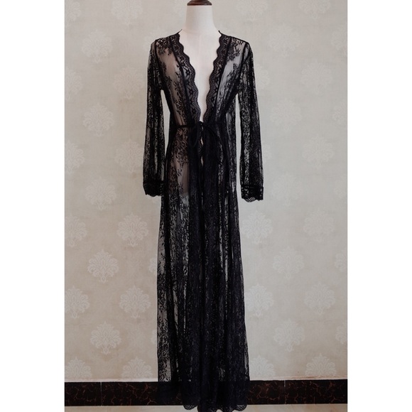 Swim | Gorgeous Long Black Lace Beach Robe Cover Up | Poshmark